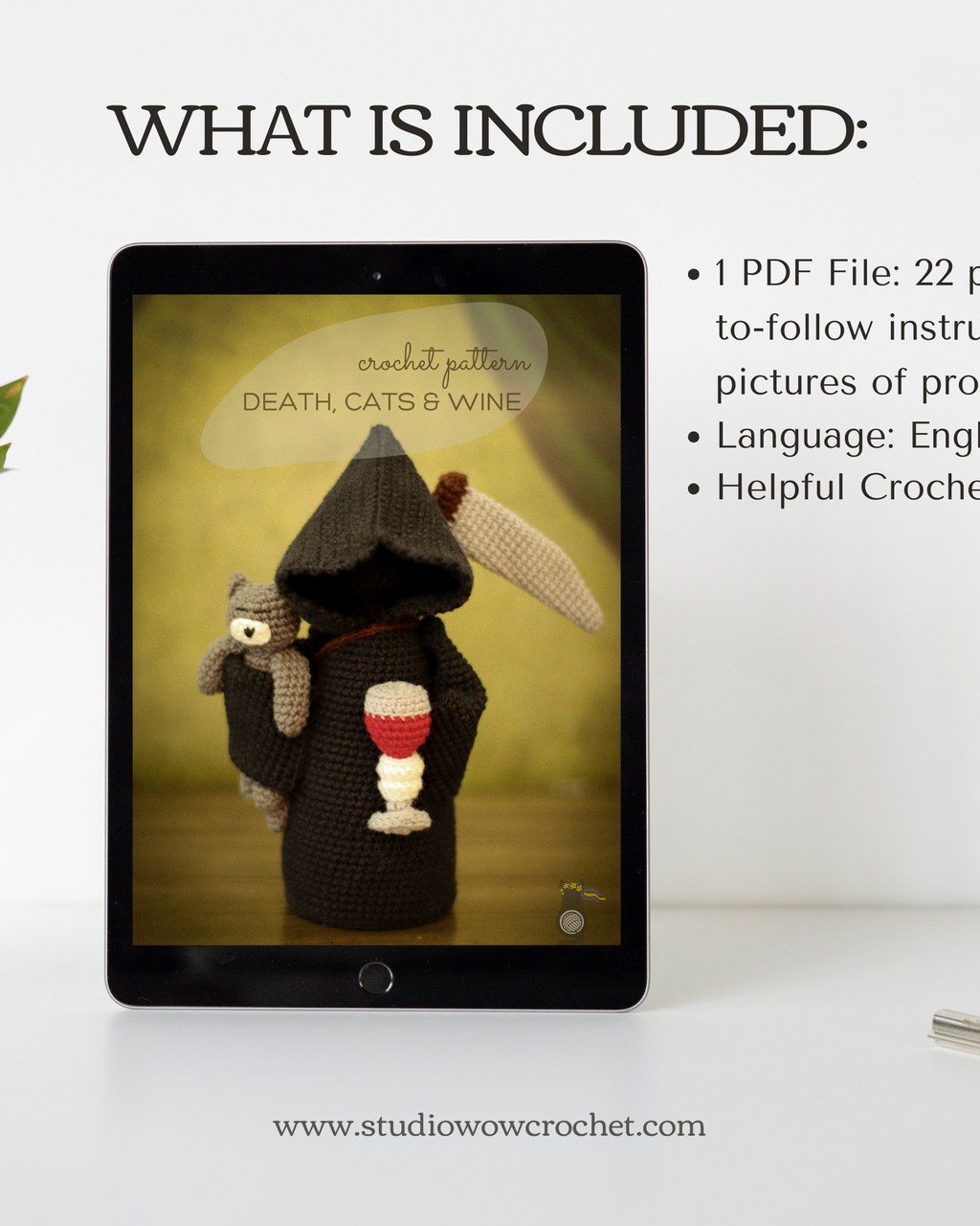 Amigurumi Crochet Pattern Death, Cats & Wine DIY Halloween decor / Ins ...